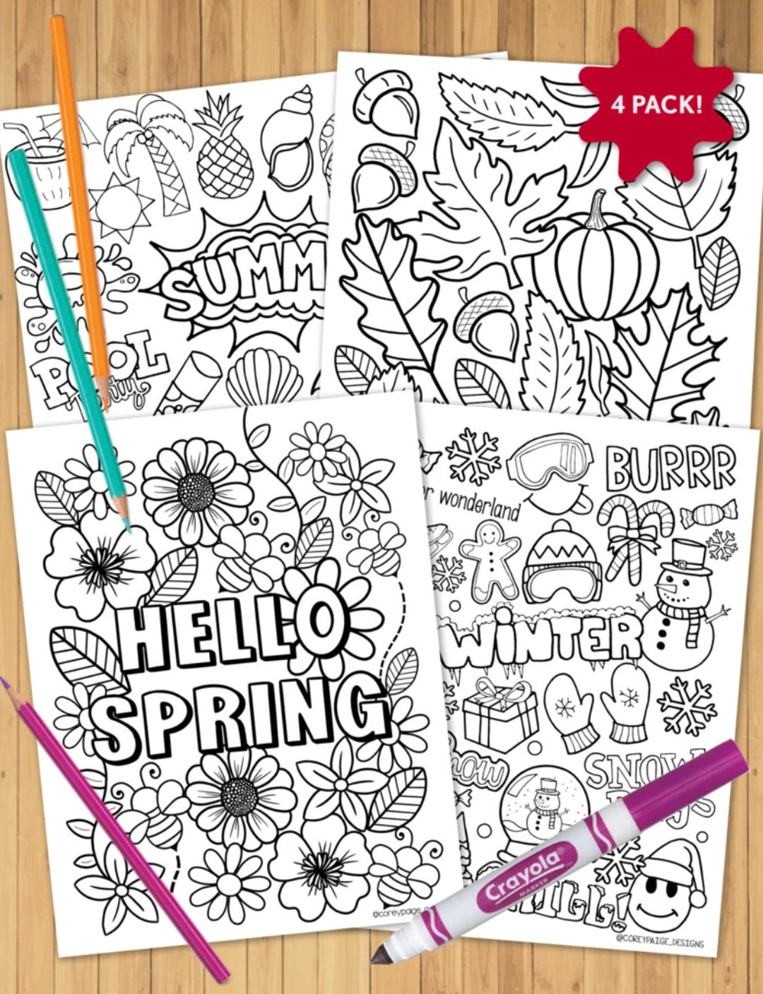 Seasons Coloring Sheet Pack - Etsy