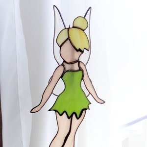 Fairy Tinker Bell Suncatcher Stained Glass Fairy Window Hanging Wall ...