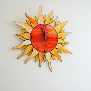 Sun Clock Sunny Large Wall Clock Stained Glass Wall Hanging - Etsy
