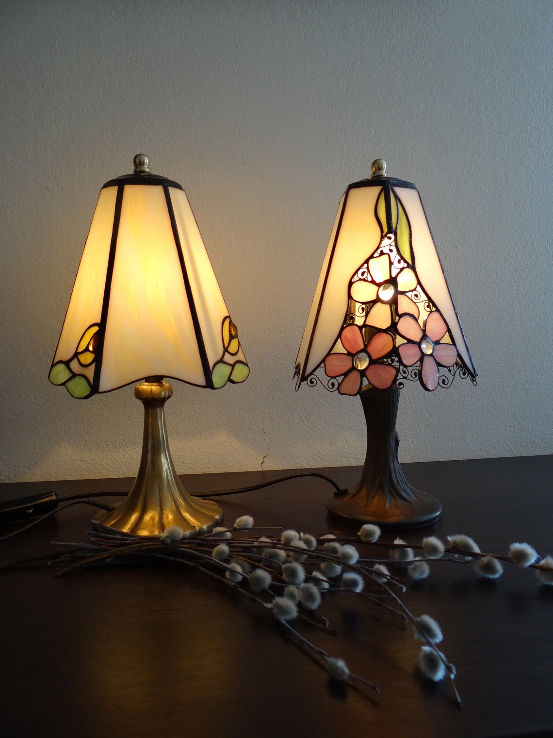 Pink Flower Lamp Ivory Lamp Stained Glass Lamp 6 Panels Lamp - Etsy