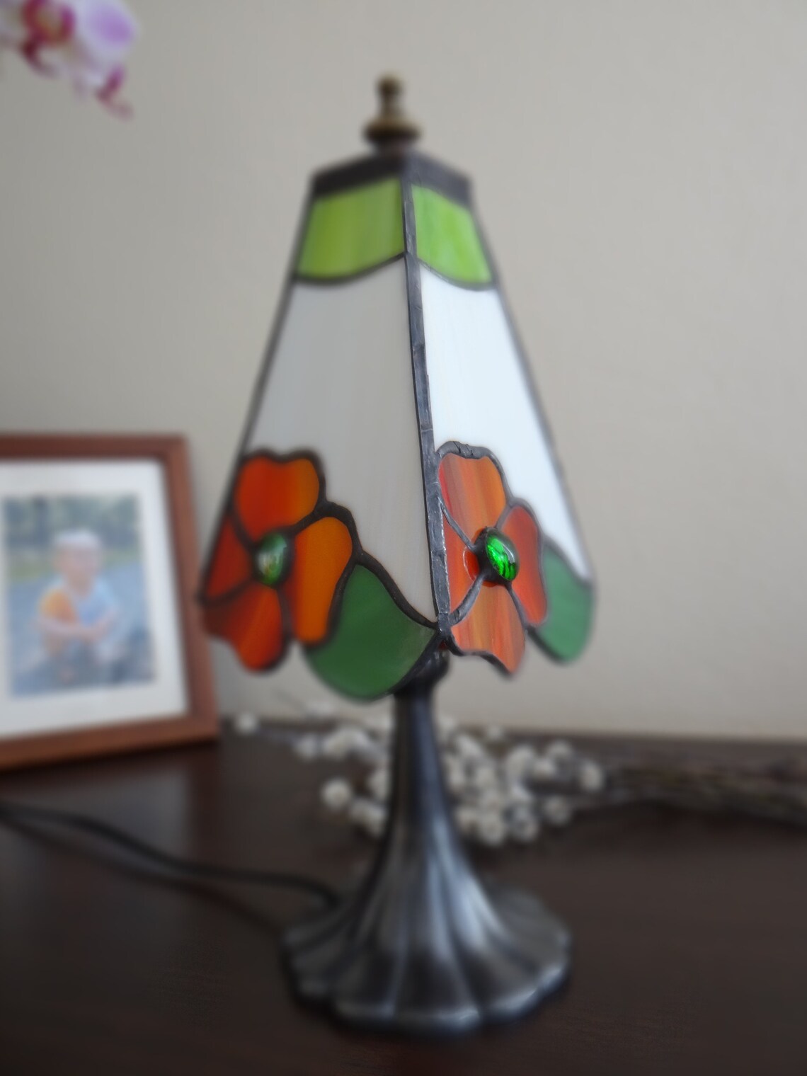 Poppy Lamp Stained Glass Lamp Flor Lamp 4 Panels Lamp Little | Etsy