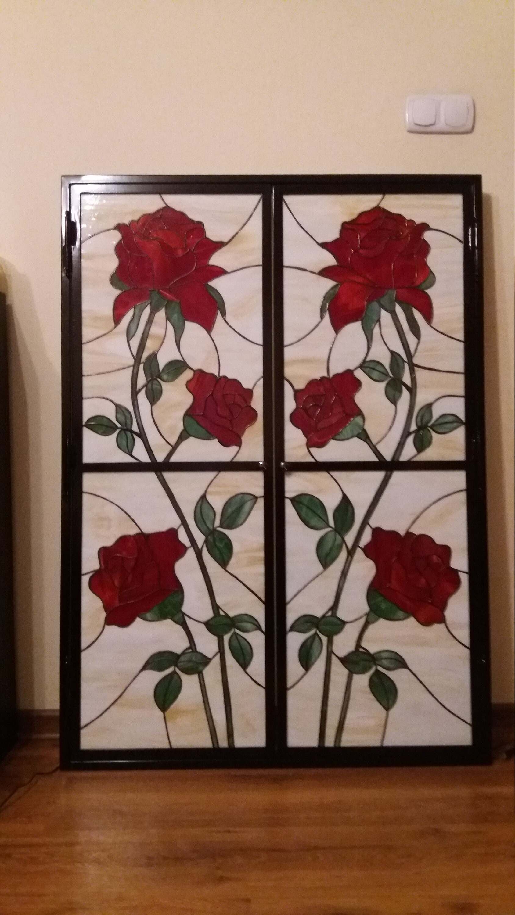 Doble Roses Stained Glass Panel Handmade Glass Art Wall | Etsy
