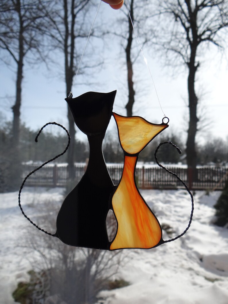 Cats Window Hanging Stained Glass Suncatcher Cat Art Couple of - Etsy