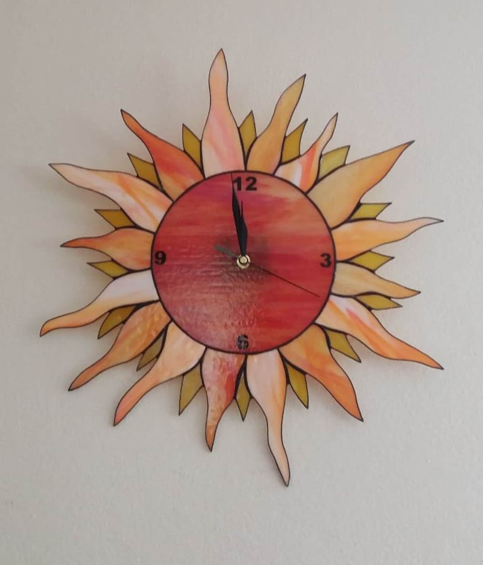 Sun Clock Sunny Large Wall Clock Stained Glass Wall Hanging | Etsy