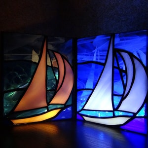 Zeilboot Glas-in-lood boot Kandelaar Lichtbak Lantaarn Handgemaakt ...