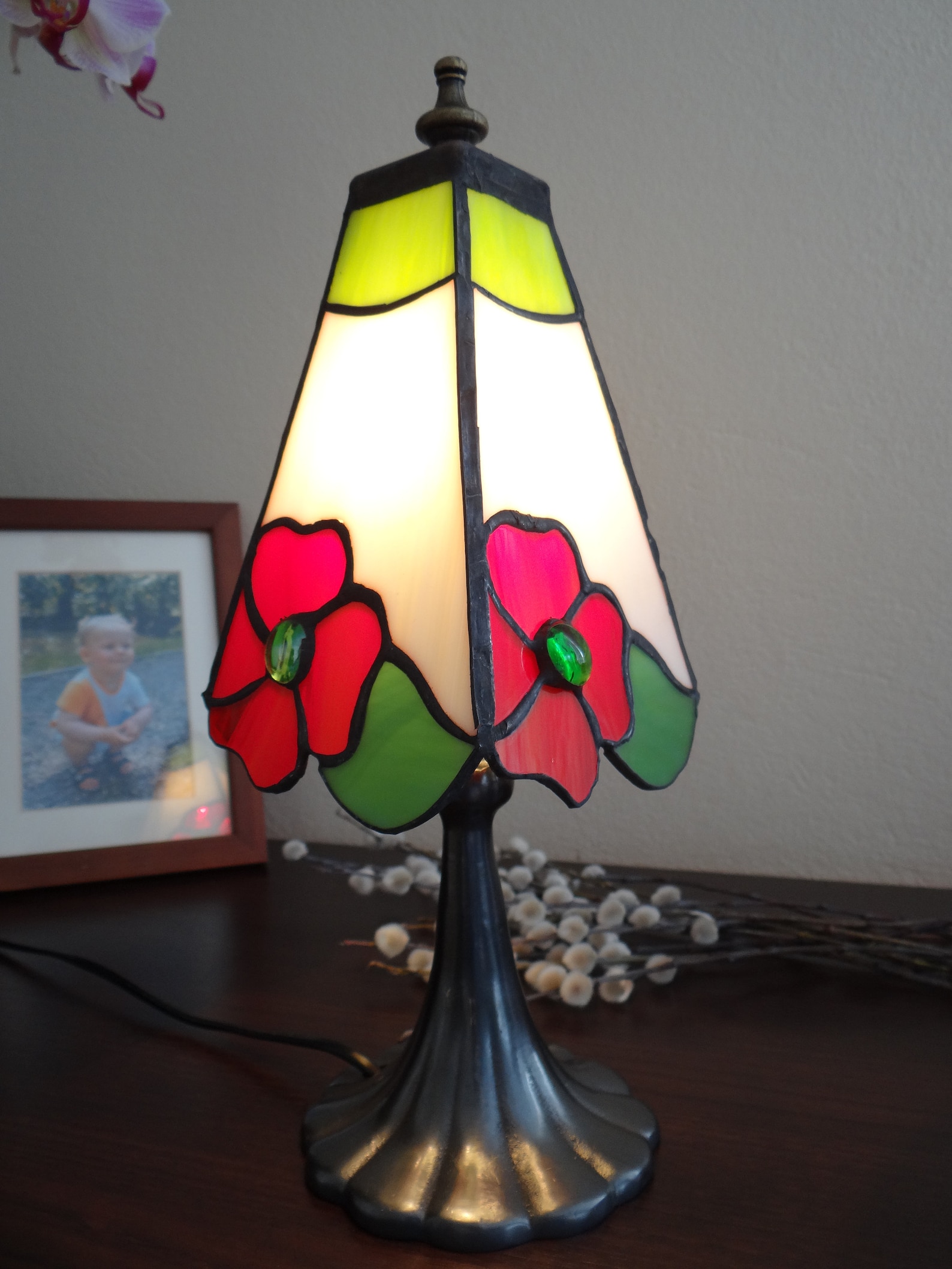 Poppy Lamp Stained Glass Lamp Flor Lamp 4 Panels Lamp Little | Etsy