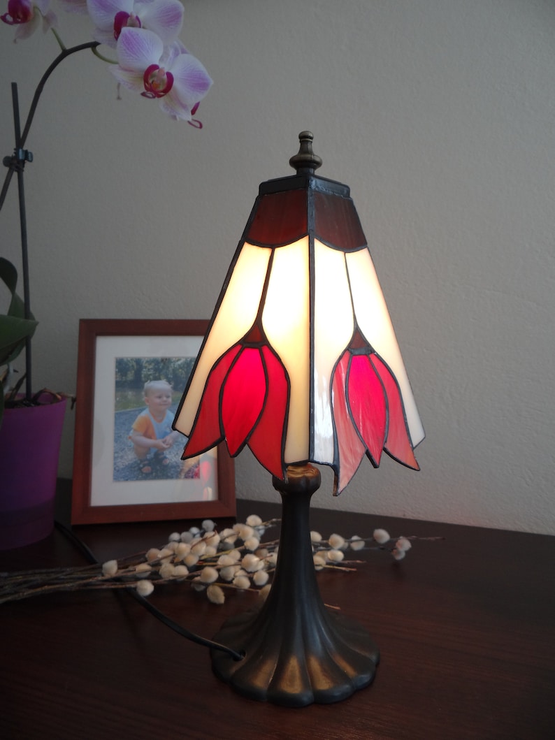 Tulip Lamp Stained Glass Lamp Red Floor 4 Panels Lamp Little | Etsy
