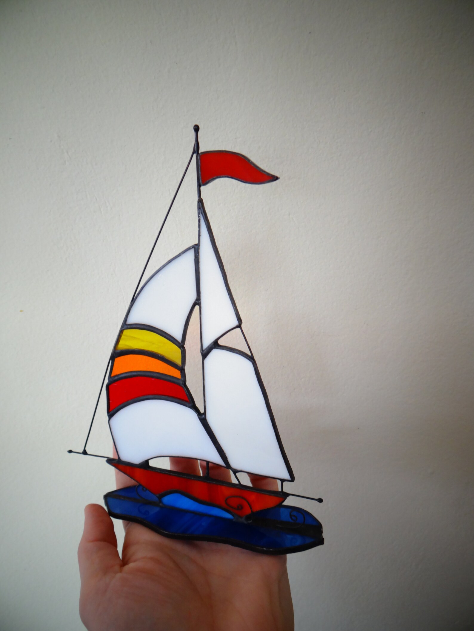 Sailboat Stained Glass Ship Statue Boat Glass Art Handmade - Etsy UK