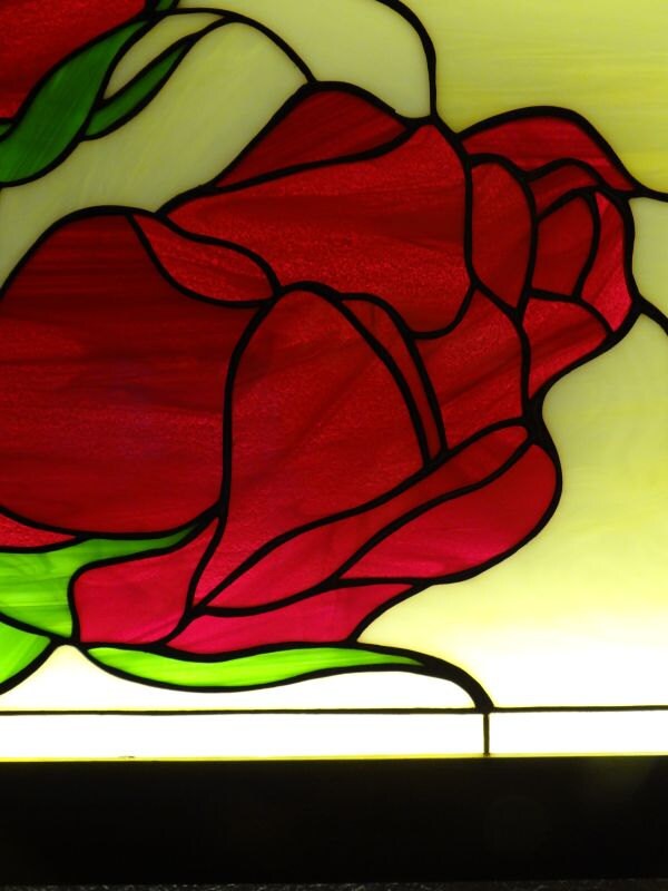 Roses Stained Glass Panel, Illuminated Wall Art Night Light - Etsy