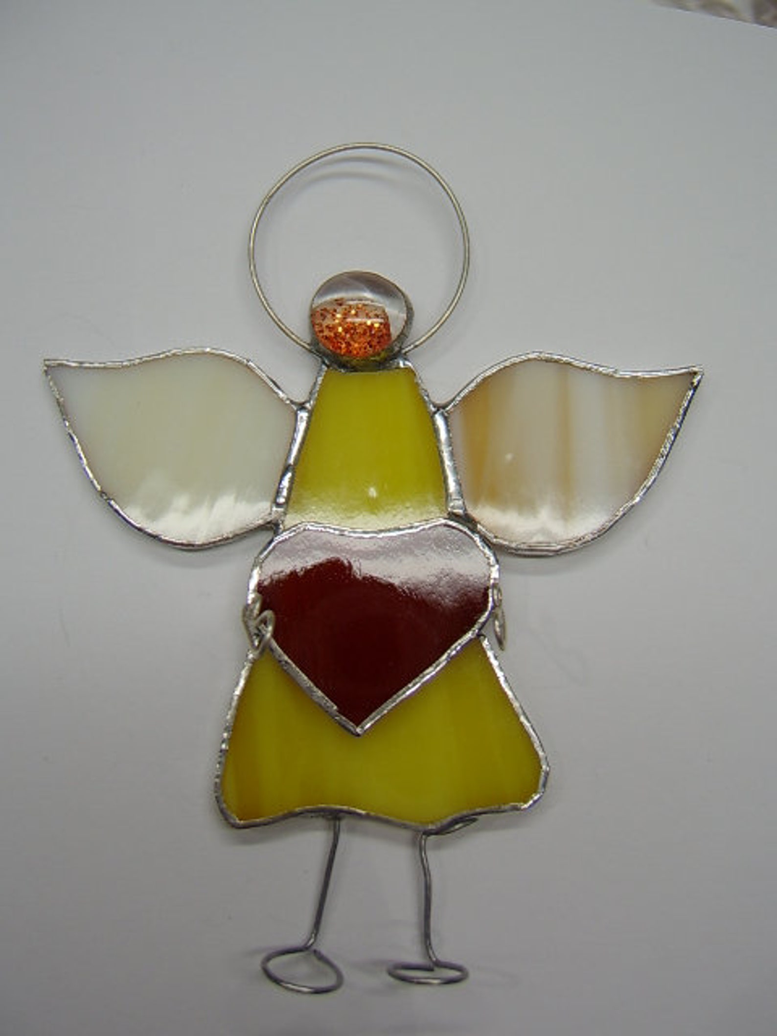 Angel With Heart Stained Glass Angel Statue Glass Art Handmade | Etsy