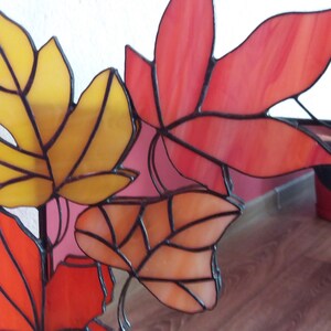 Mirror With Leaves Stained Glass Wall Mirror Orange Leaves Wall Clock ...