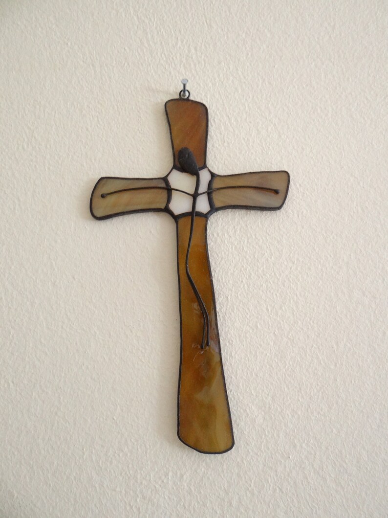 Crucifix Stained Glass Suncatcher Yellow Cross Baptism Gift - Etsy