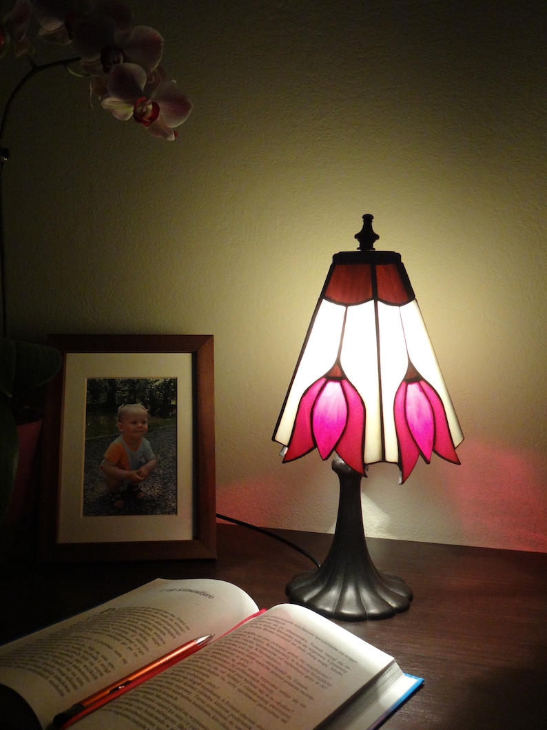 Tulip Lamp Stained Glass Lamp Red Floor 4 Panels Lamp Little - Etsy