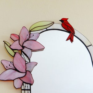 Lily and Cardinal Mirror Stained Glass Panel Pink Hanging Mirror Mother ...