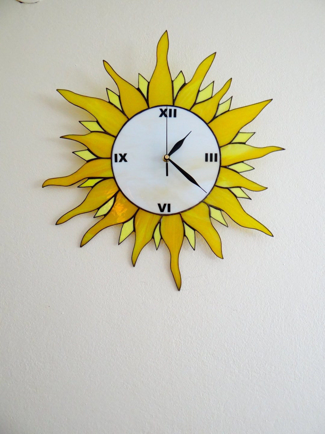 Sunny Clock Summer Sun Large Wall Clock Stained Glass Wall Hanging ...