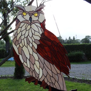 Large Owl Stained Glass Suncatcher Wall Hanging Window Panel Owl Wall ...