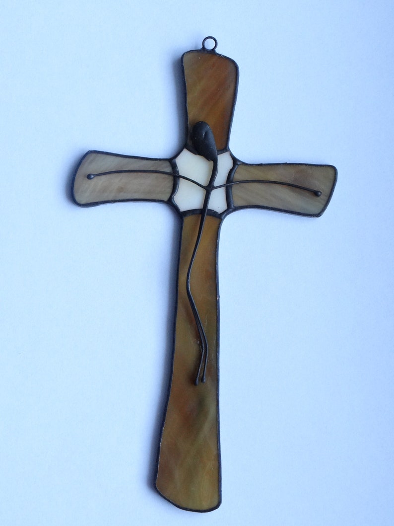 Crucifix Stained Glass Suncatcher Yellow Cross Baptism Gift - Etsy