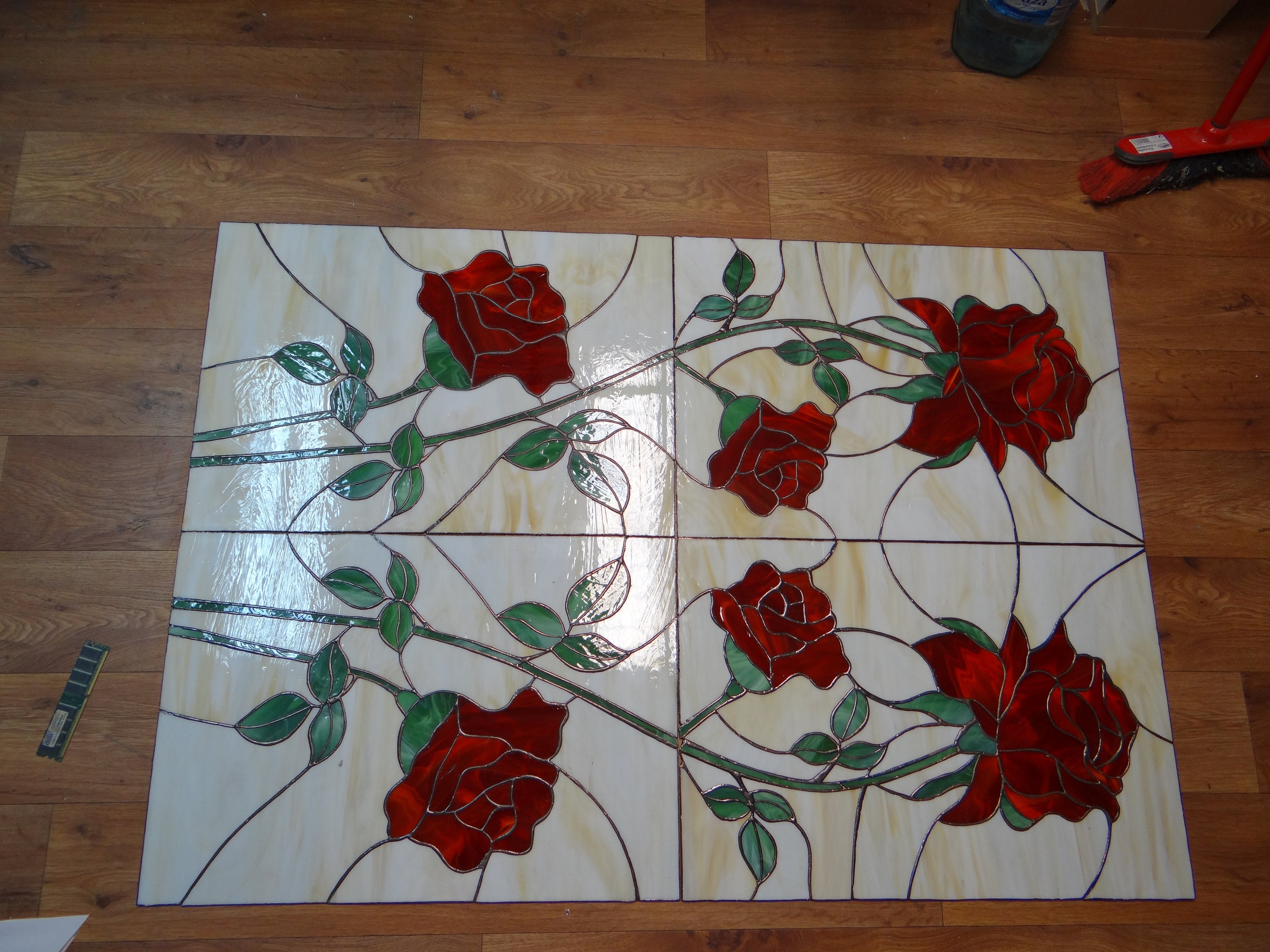 Doble Roses Stained Glass Panel Handmade Glass Art Wall | Etsy