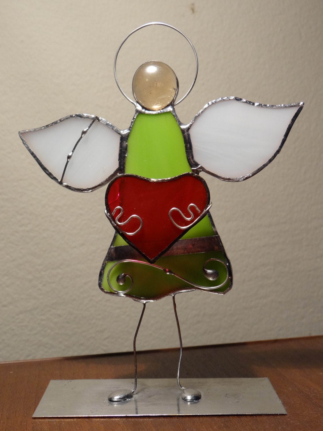 Angel With Heart Stained Glass Angel Statue Glass Art Handmade | Etsy