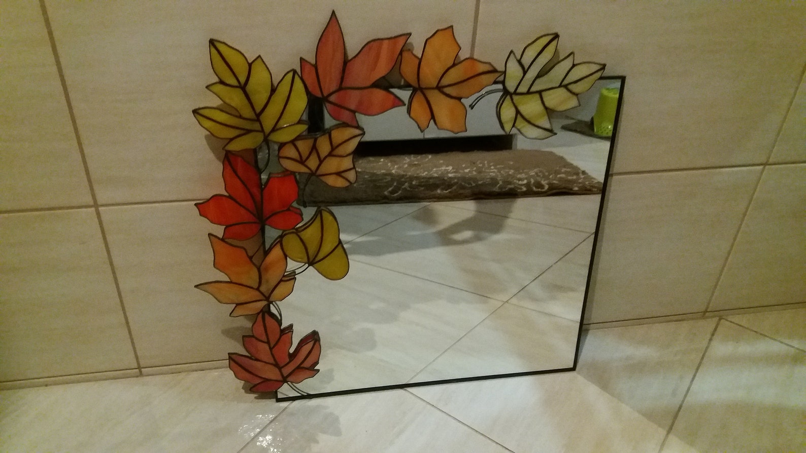 Mirror With Leaves Stained Glass Wall Mirror Orange Leaves | Etsy