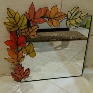 Mirror With Leaves Stained Glass Wall Mirror Orange Leaves Wall Clock ...
