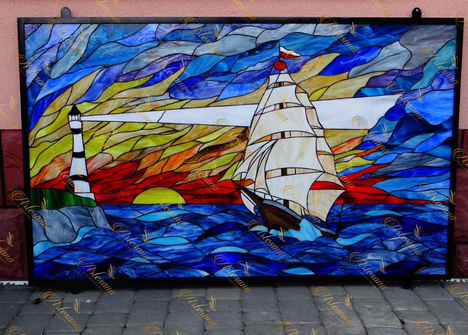 Sunset Stained Glass Panel Sea Sunset Sailing Ship Sunrise - Etsy