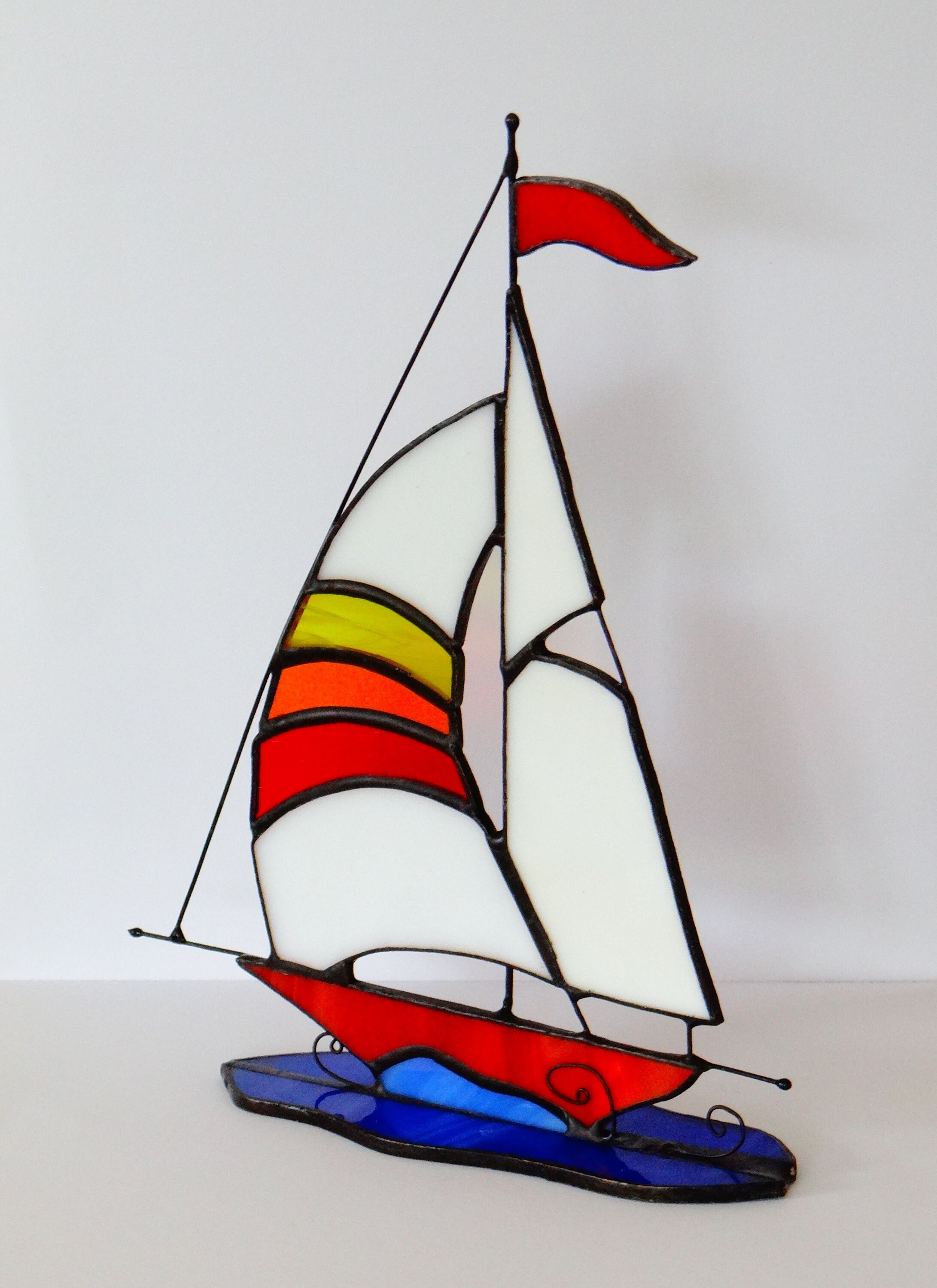 Sailboat Stained Glass Ship Statue Boat Glass Art Handmade - Etsy UK