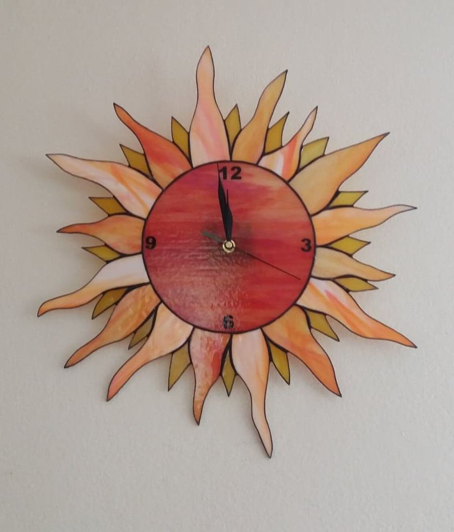 Sun Clock Sunny Large Wall Clock Stained Glass Wall Hanging - Etsy
