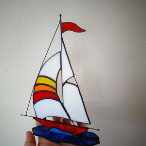 Sailboat Stained Glass Ship Statue Boat Glass Art Handmade Glass ...