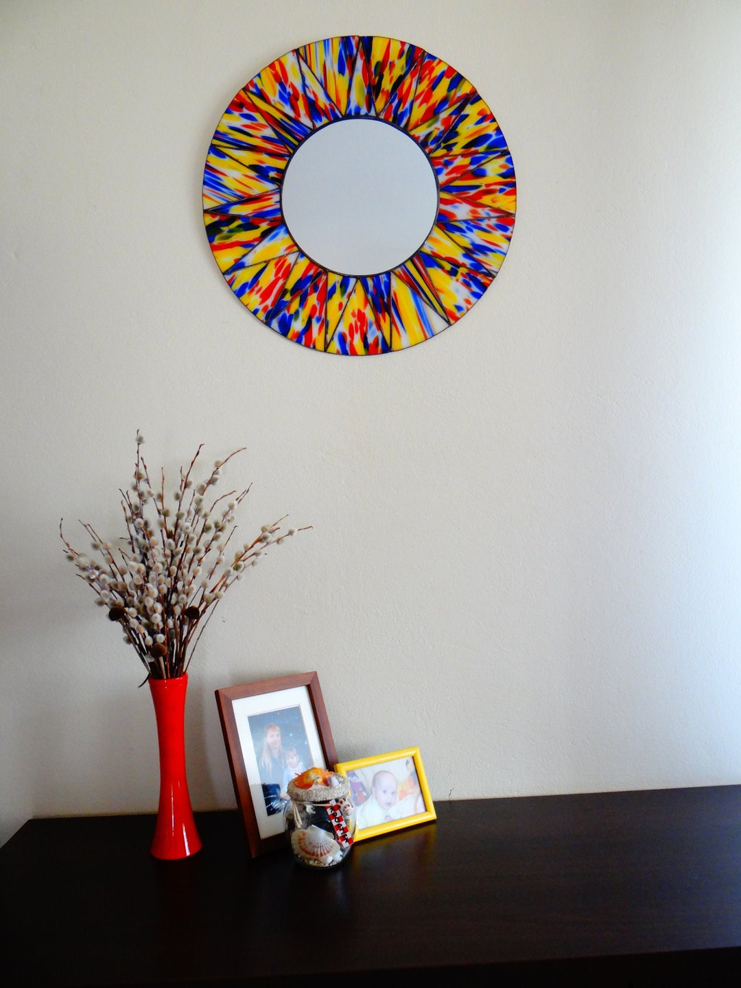 Rainbow Mirror Stained Glass Mirror Glass Art Round Mirror Sun Decor ...