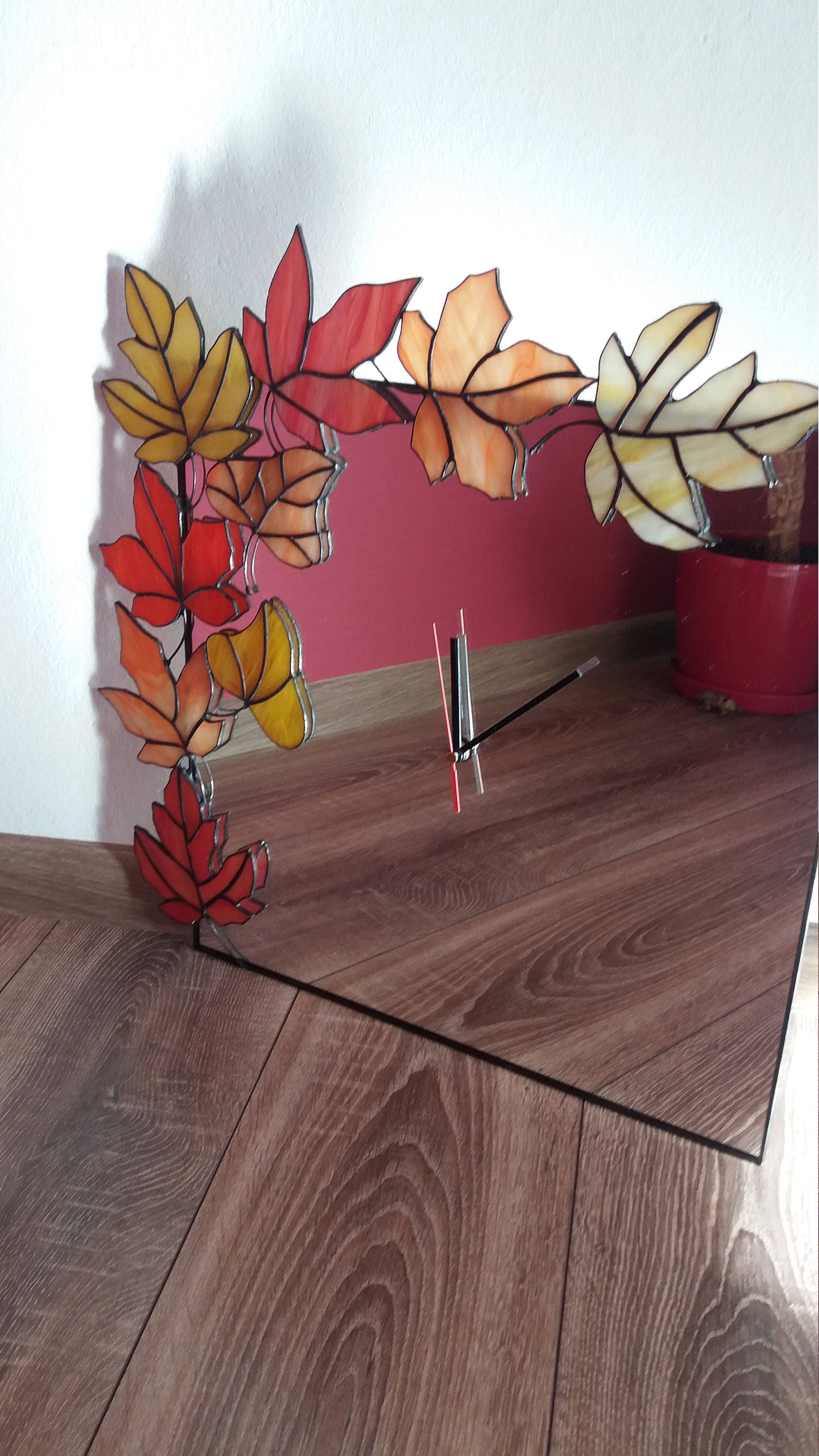 Mirror With Leaves Stained Glass Wall Mirror Orange Leaves - Etsy Canada