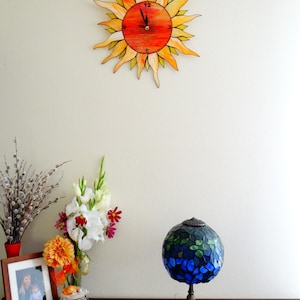 Sun Clock Sunny Large Wall Clock Stained Glass Wall Hanging - Etsy