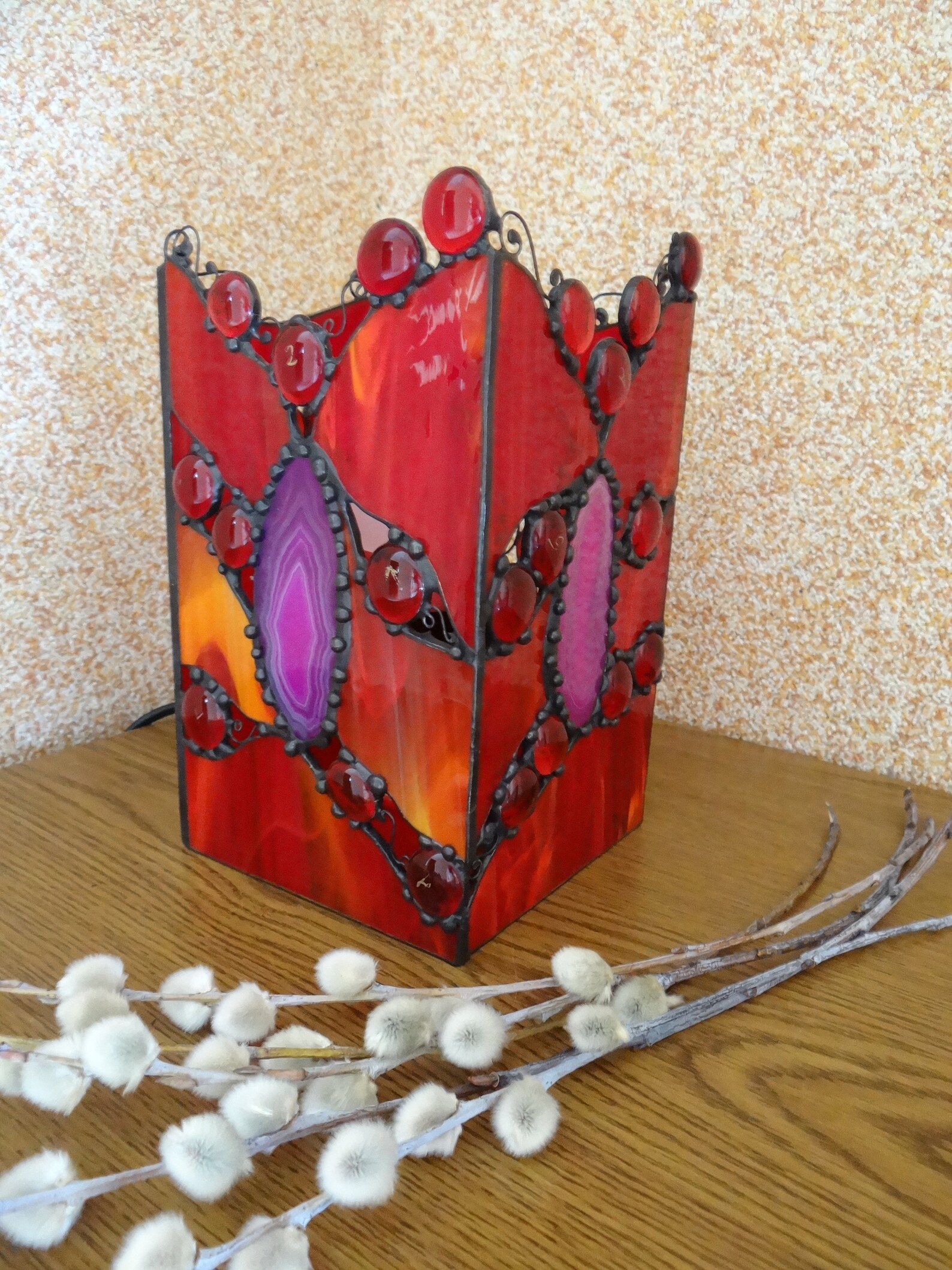 Agate Slice Lamp Gem Lamp Stained Glass Lamp Red Agate Table - Etsy