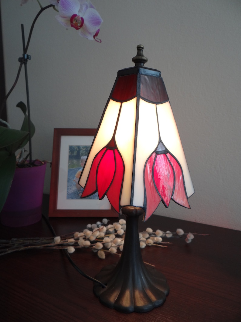 Tulip Lamp Stained Glass Lamp Red Floor 4 Panels Lamp Little | Etsy