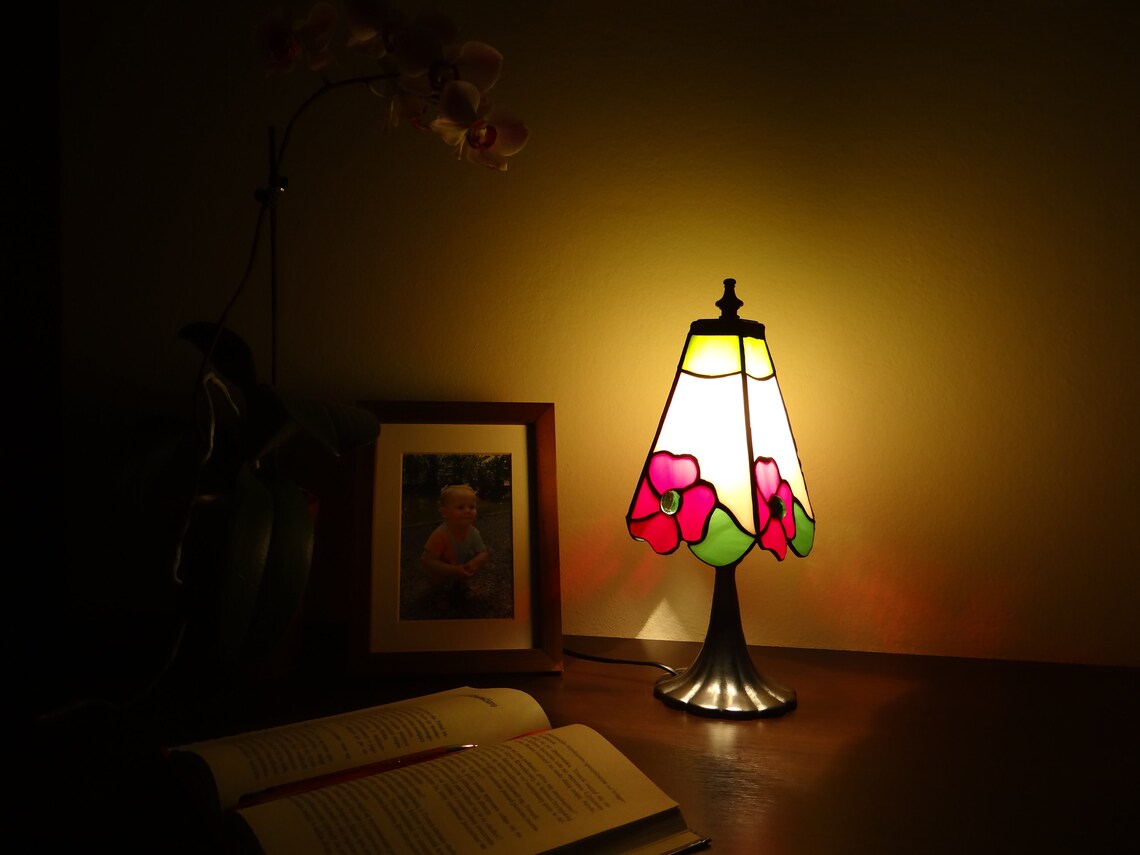 Poppy Lamp Stained Glass Lamp Flor Lamp 4 Panels Lamp Little | Etsy