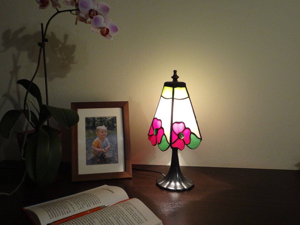 Poppy Lamp Stained Glass Lamp Flor Lamp 4 Panels Lamp Little | Etsy