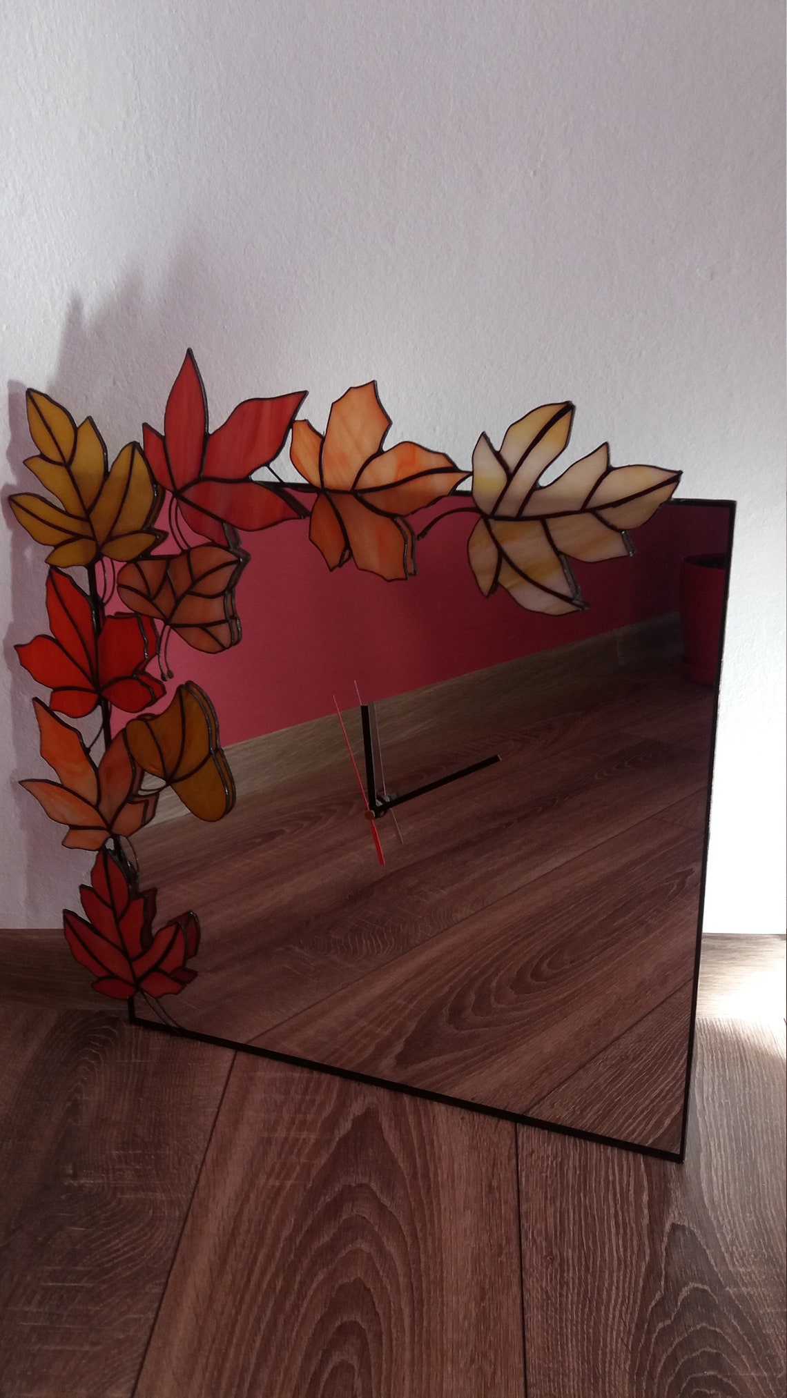 Mirror With Leaves Stained Glass Wall Mirror Orange Leaves | Etsy