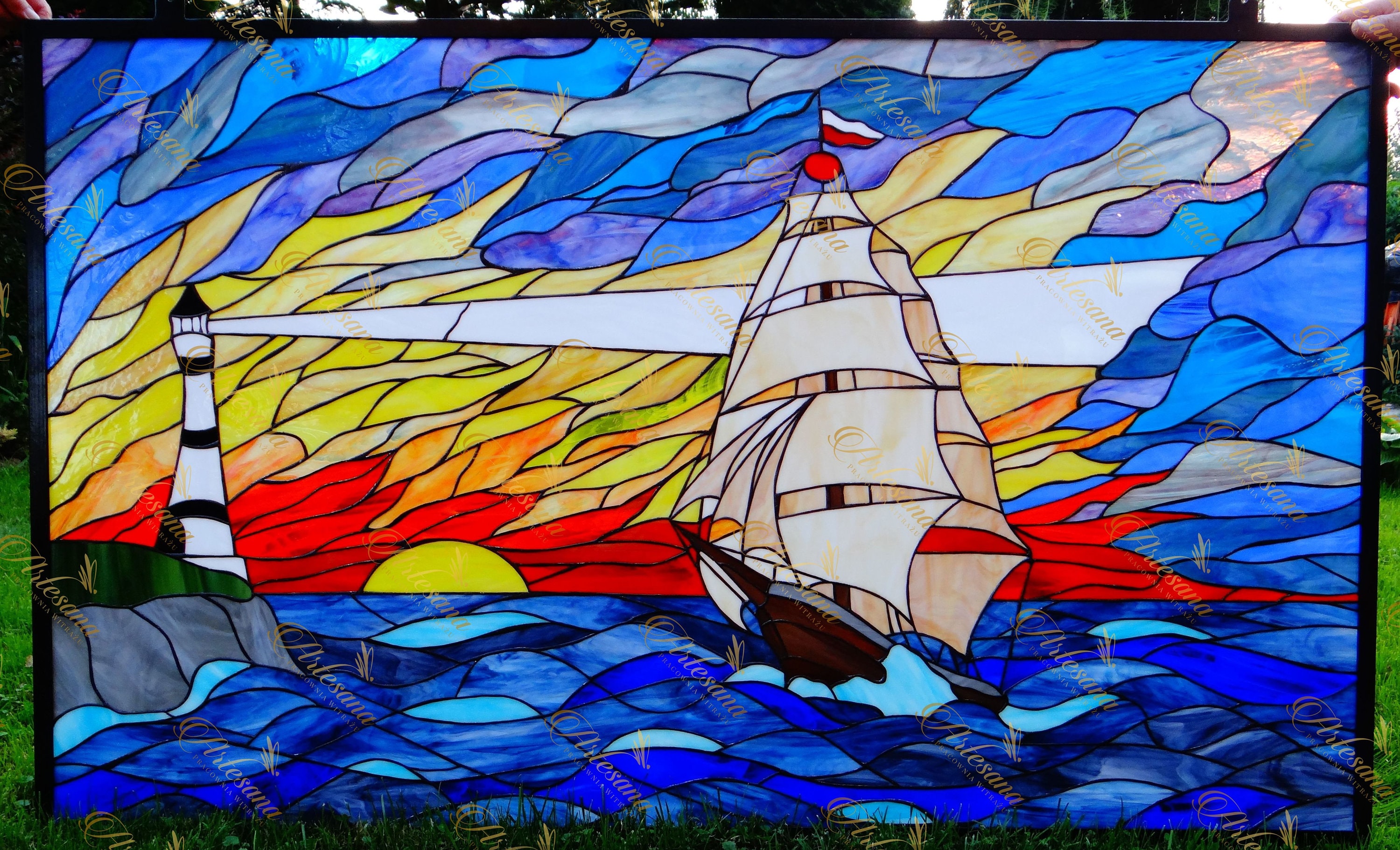 Sunset Stained Glass Panel Sea Sunset Sailing Ship Sunrise | Etsy