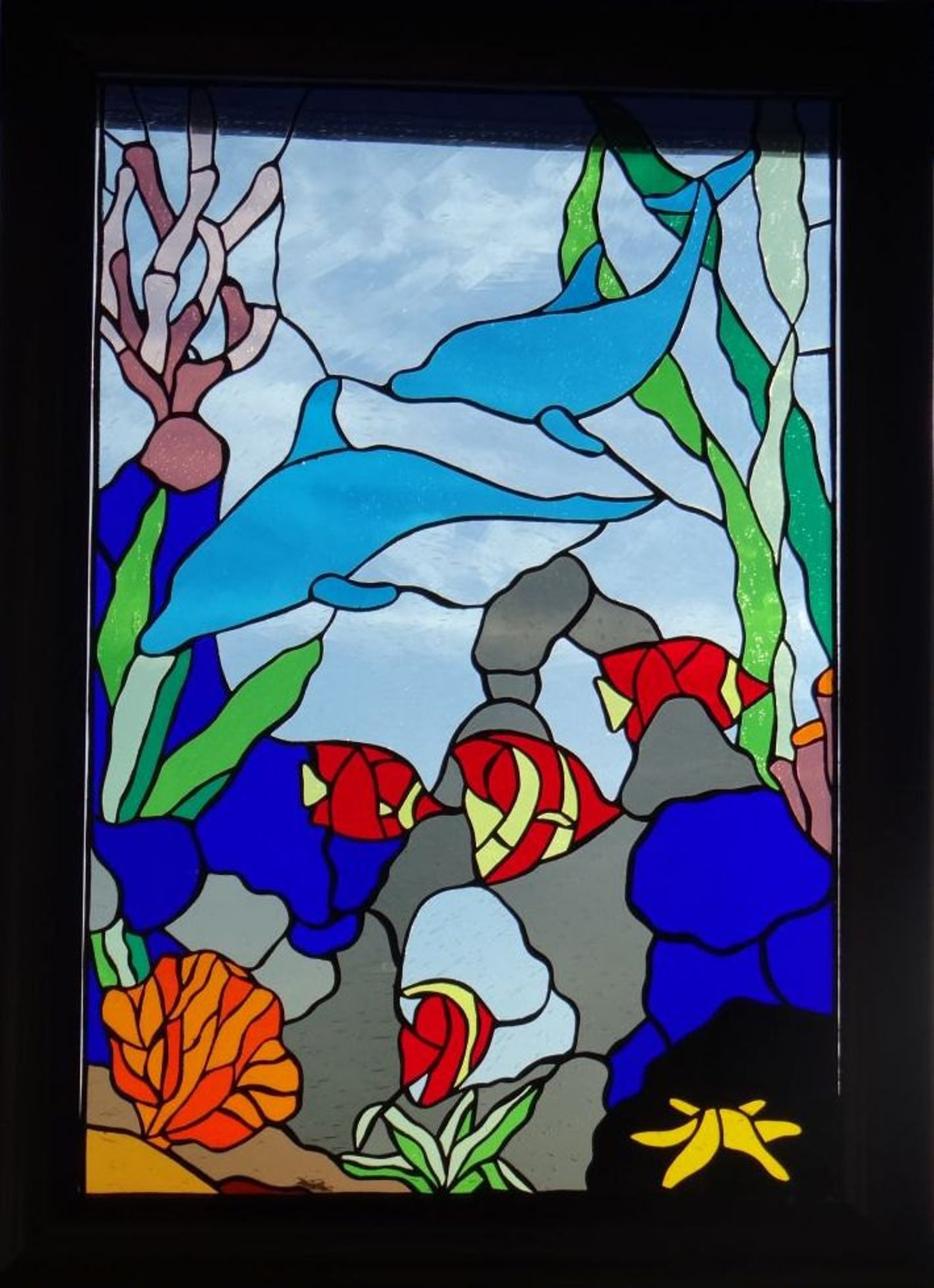 Ocean Stained Glass Panel Undersea Sea Handmade Illuminated - Etsy