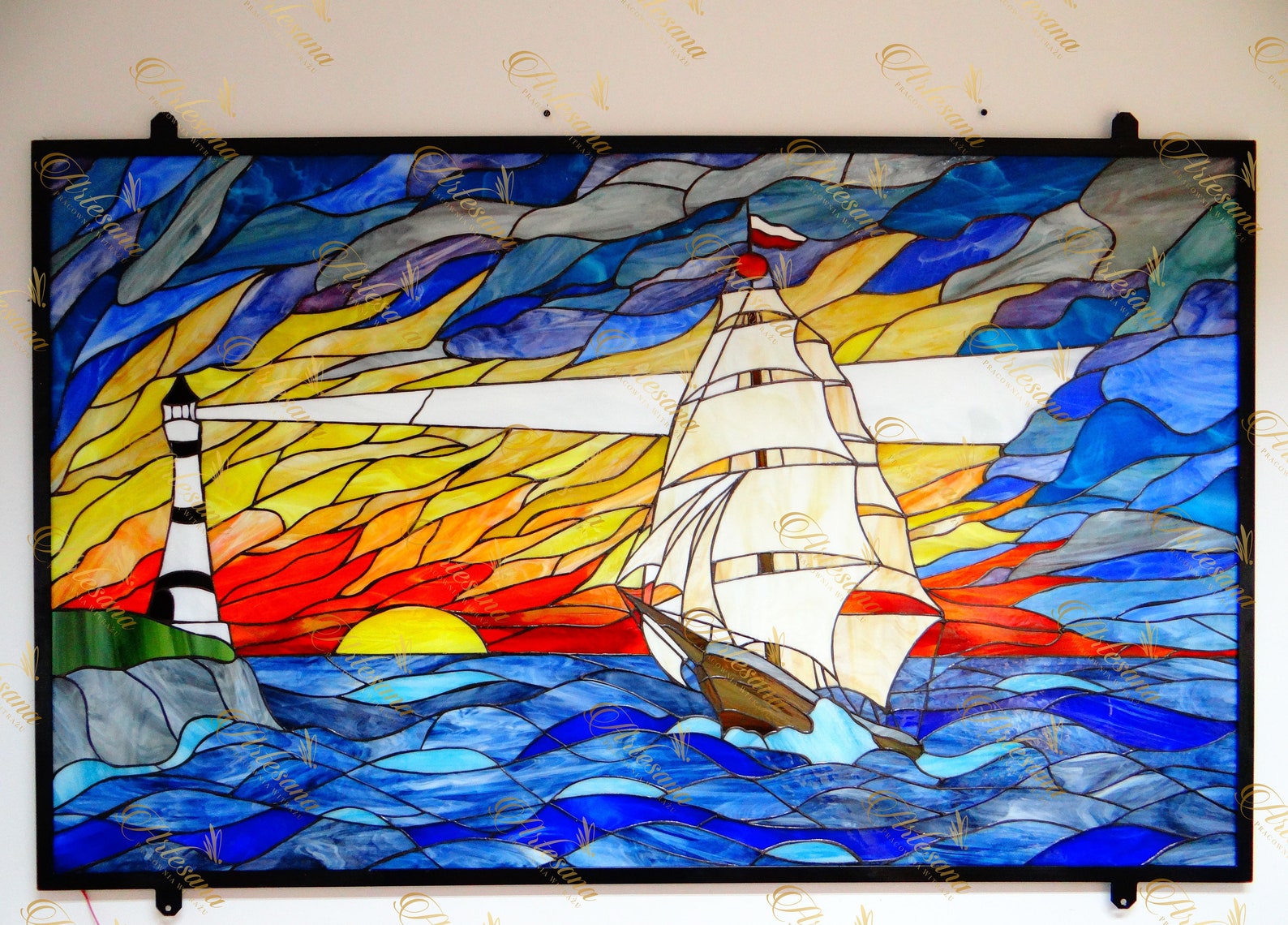 Sunset Stained Glass Panel Sea Sunset Sailing Ship Sunrise - Etsy