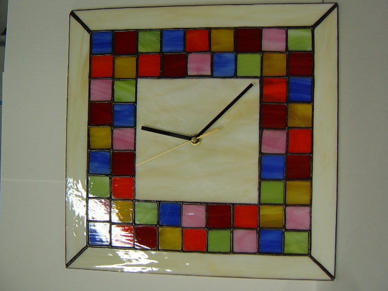 Clock Large wall clock Mosaic Glass frame Stained glass Glass | Etsy