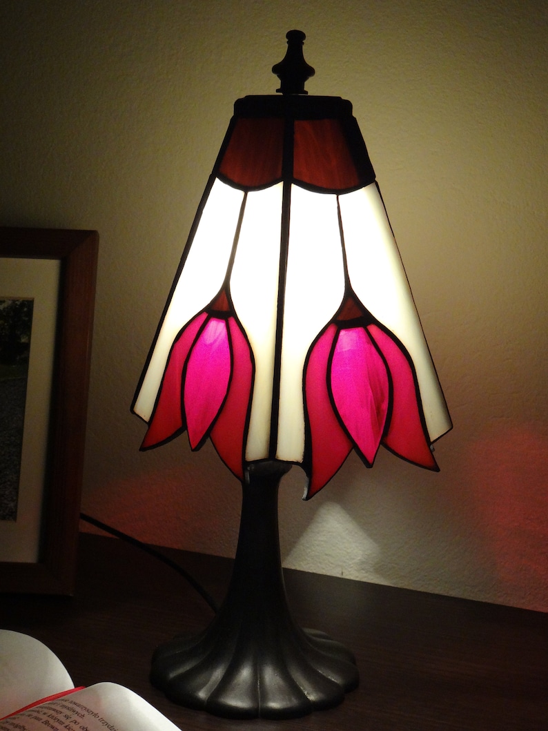Tulip Lamp Stained Glass Lamp Red Floor 4 Panels Lamp Little | Etsy