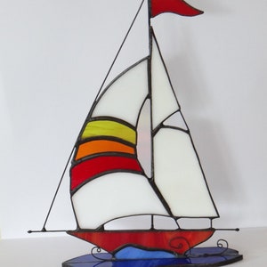 Sailboat Stained Glass Ship Statue Boat Glass Art Handmade Glass ...