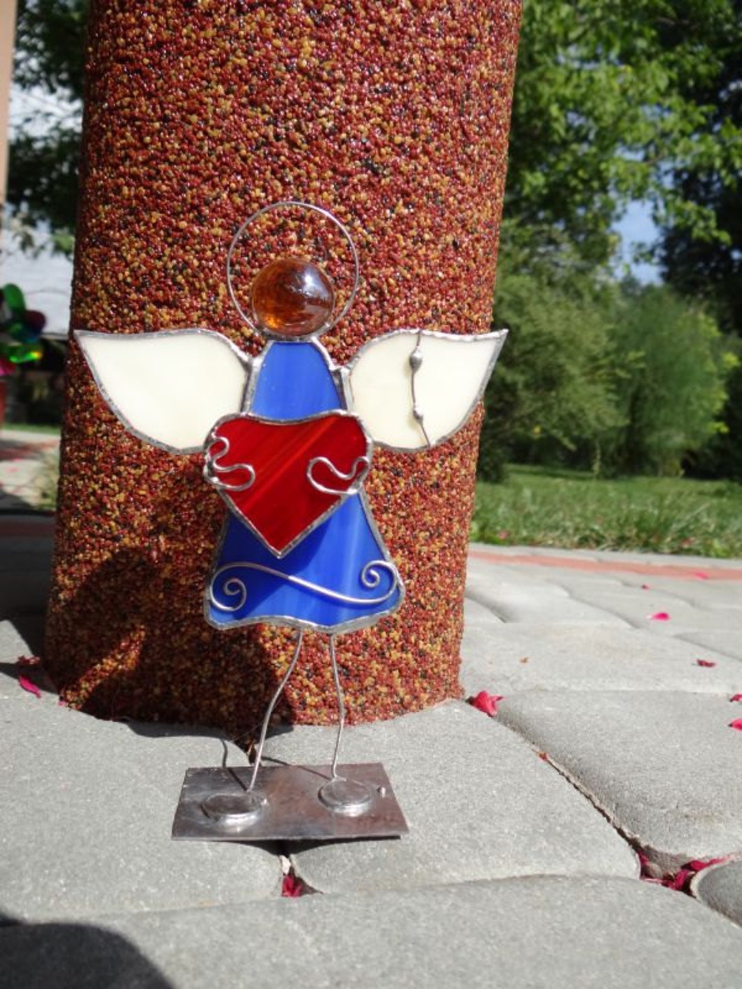 Angel With Heart Stained Glass Angel Statue Glass Art Handmade Angel ...