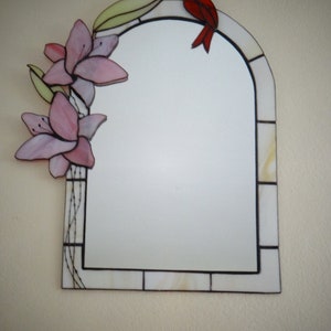 Lily and Cardinal Mirror Stained Glass Panel Pink Hanging Mirror Mother ...