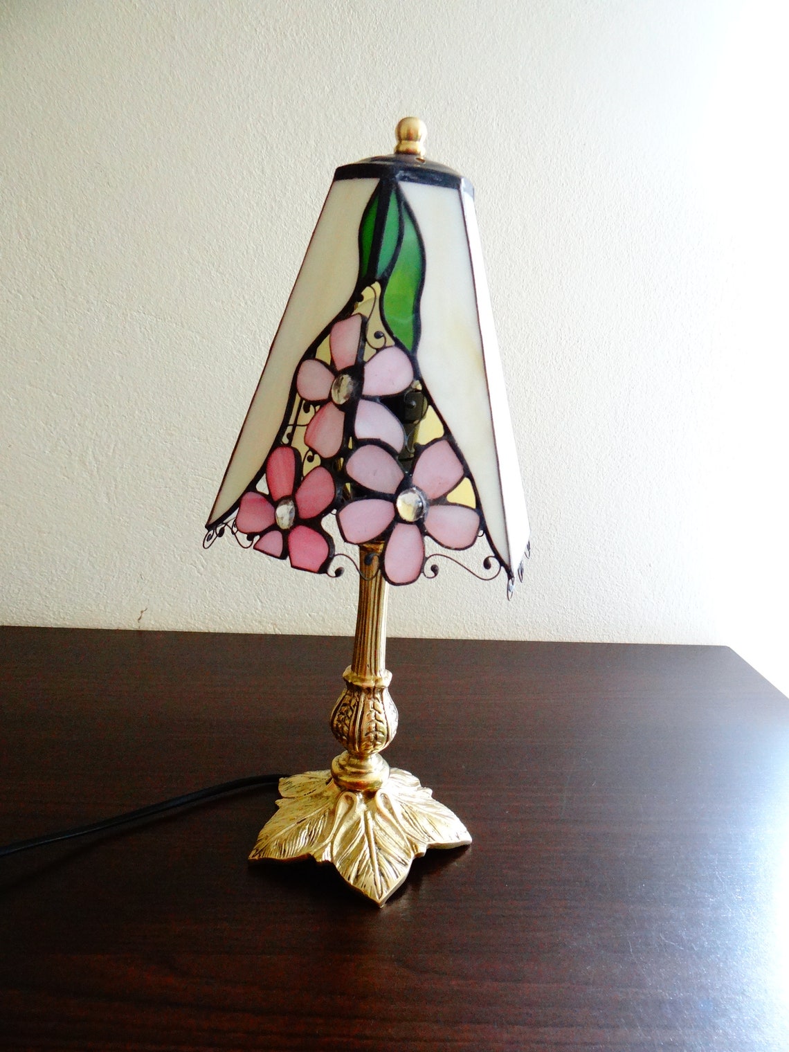 Pink Flower Lamp Ivory Lamp Stained Glass Lamp 6 Panels Lamp - Etsy