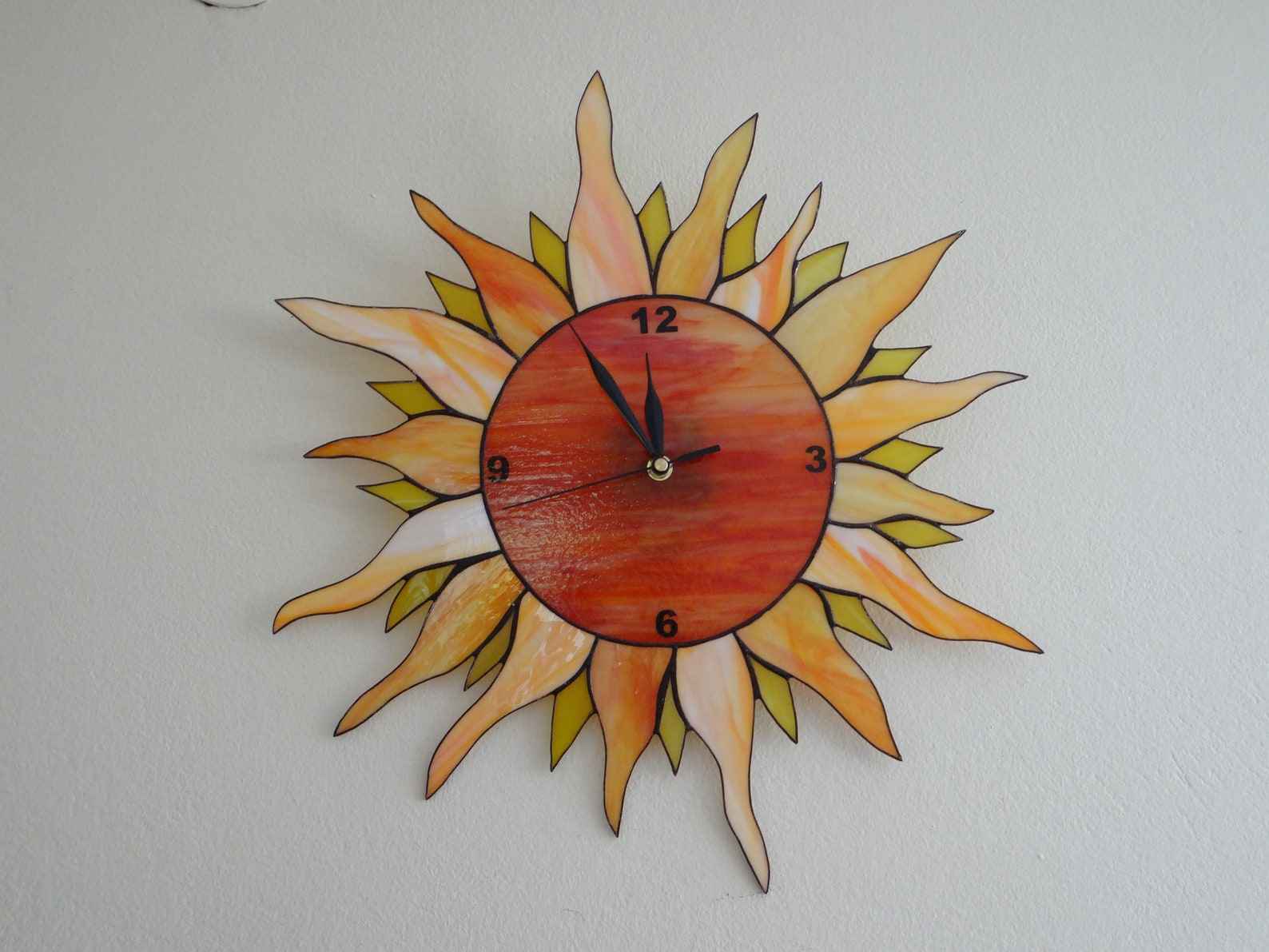 Sun Clock Sunny Large Wall Clock Stained Glass Wall Hanging | Etsy