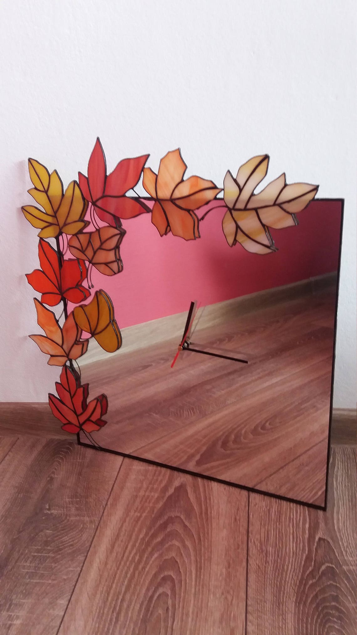 Mirror With Leaves Stained Glass Wall Mirror Orange Leaves - Etsy