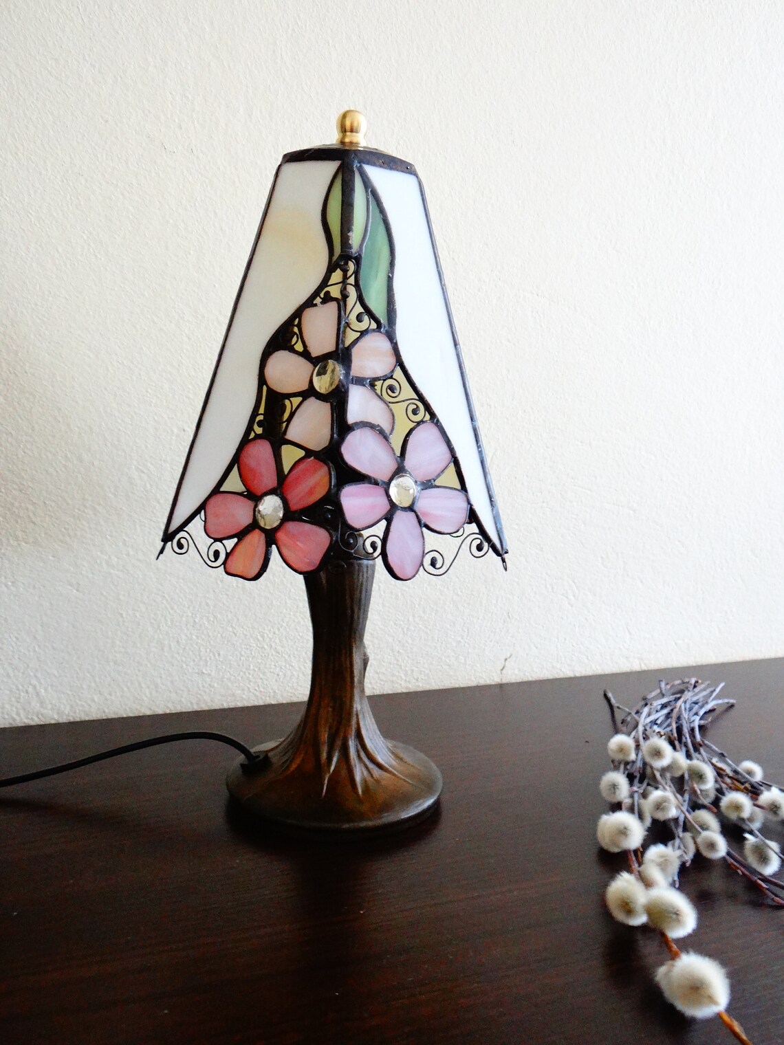 Pink Flower Lamp Ivory Lamp Stained Glass Lamp 6 Panels Lamp - Etsy