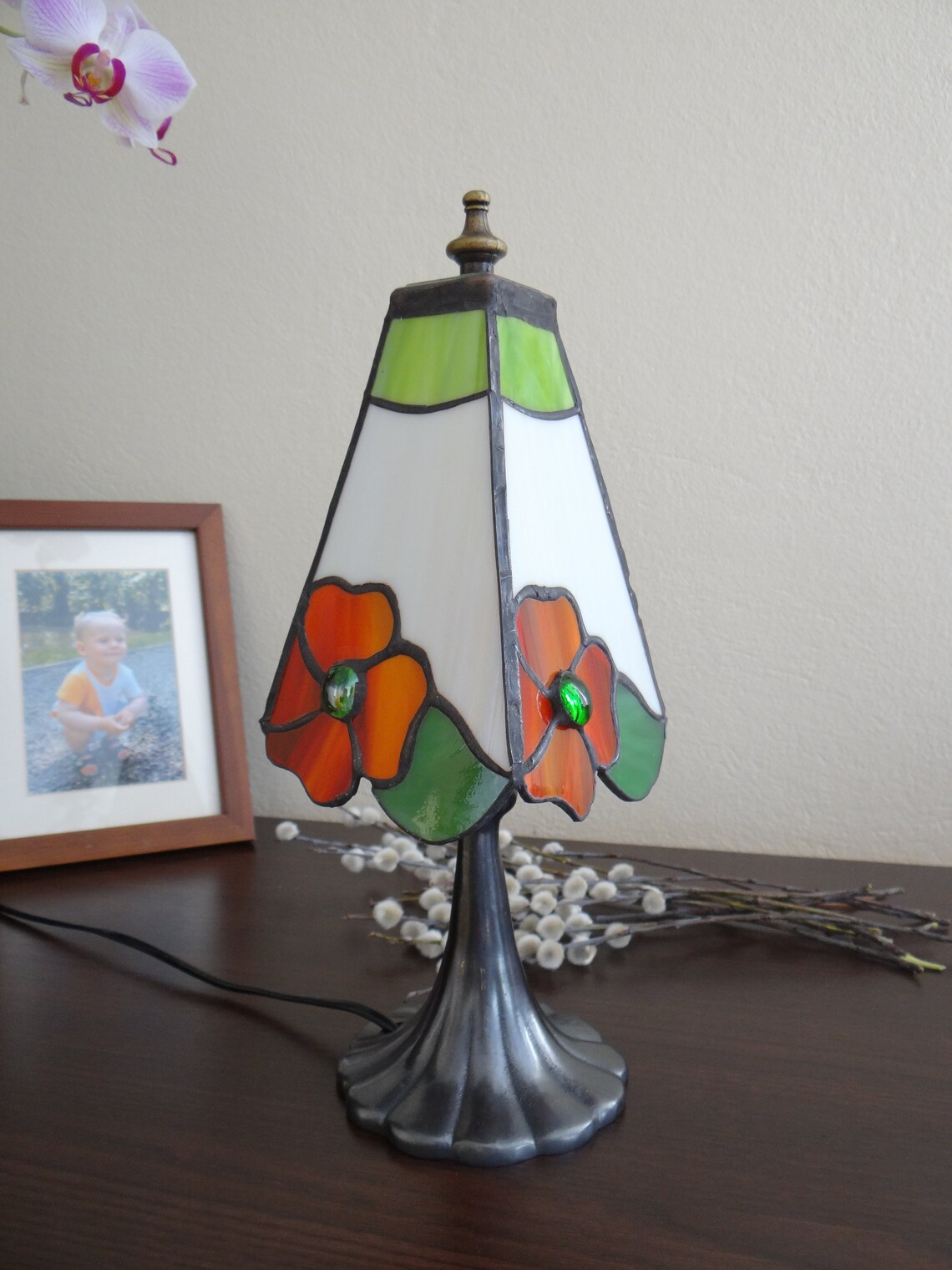 Poppy Lamp Stained Glass Lamp Flor Lamp 4 Panels Lamp Little | Etsy